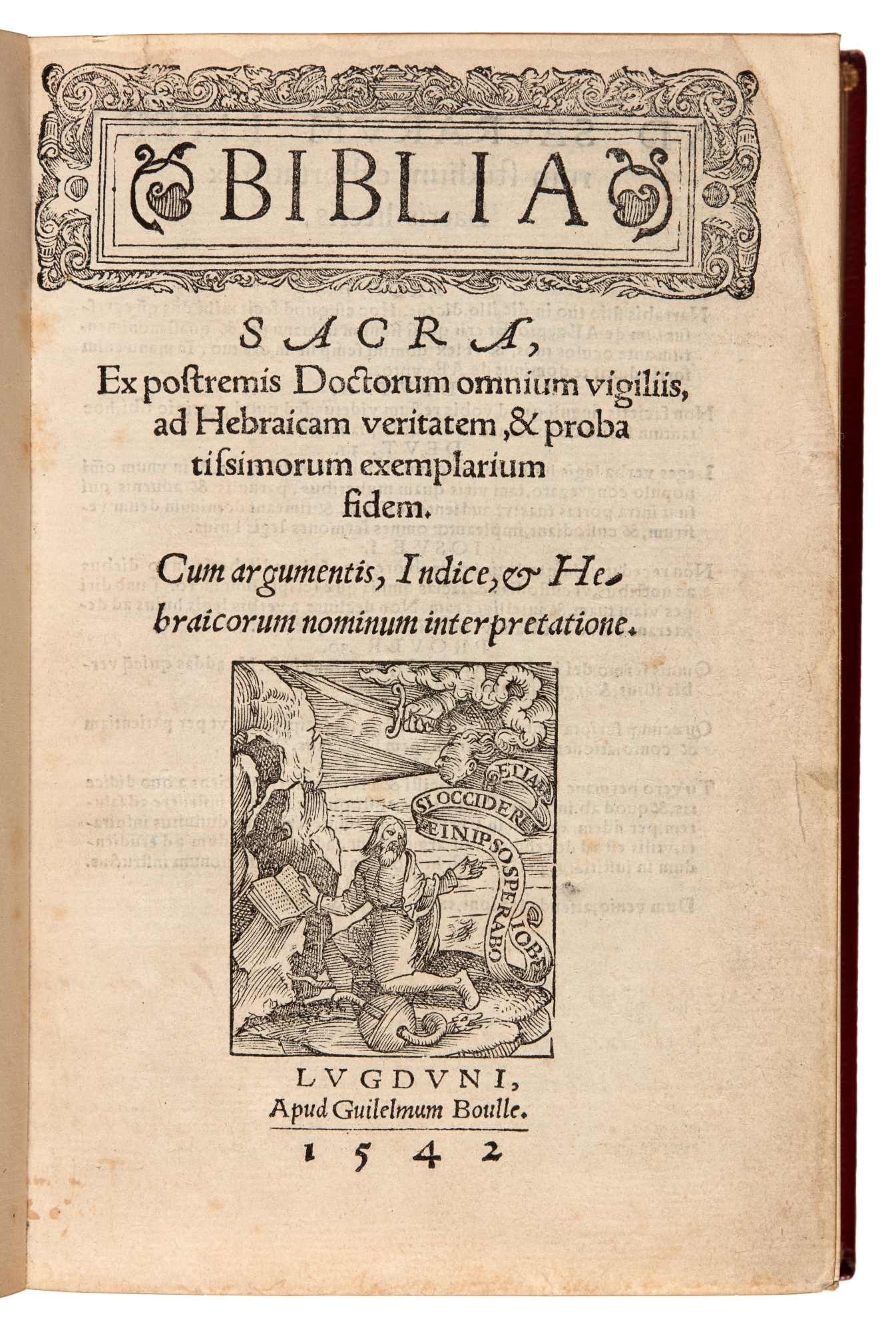 Bible, Latin | Biblia sacra, Lyon, 1542, later red morocco gilt by ...