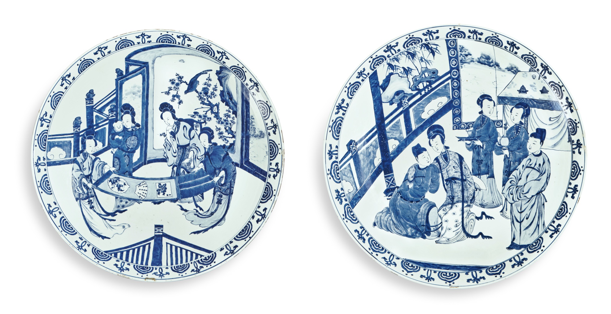 A Pair of Large Chinese Blue and White 'Figural' Chargers, Qing Dynasty, 19th Century | Cross ...