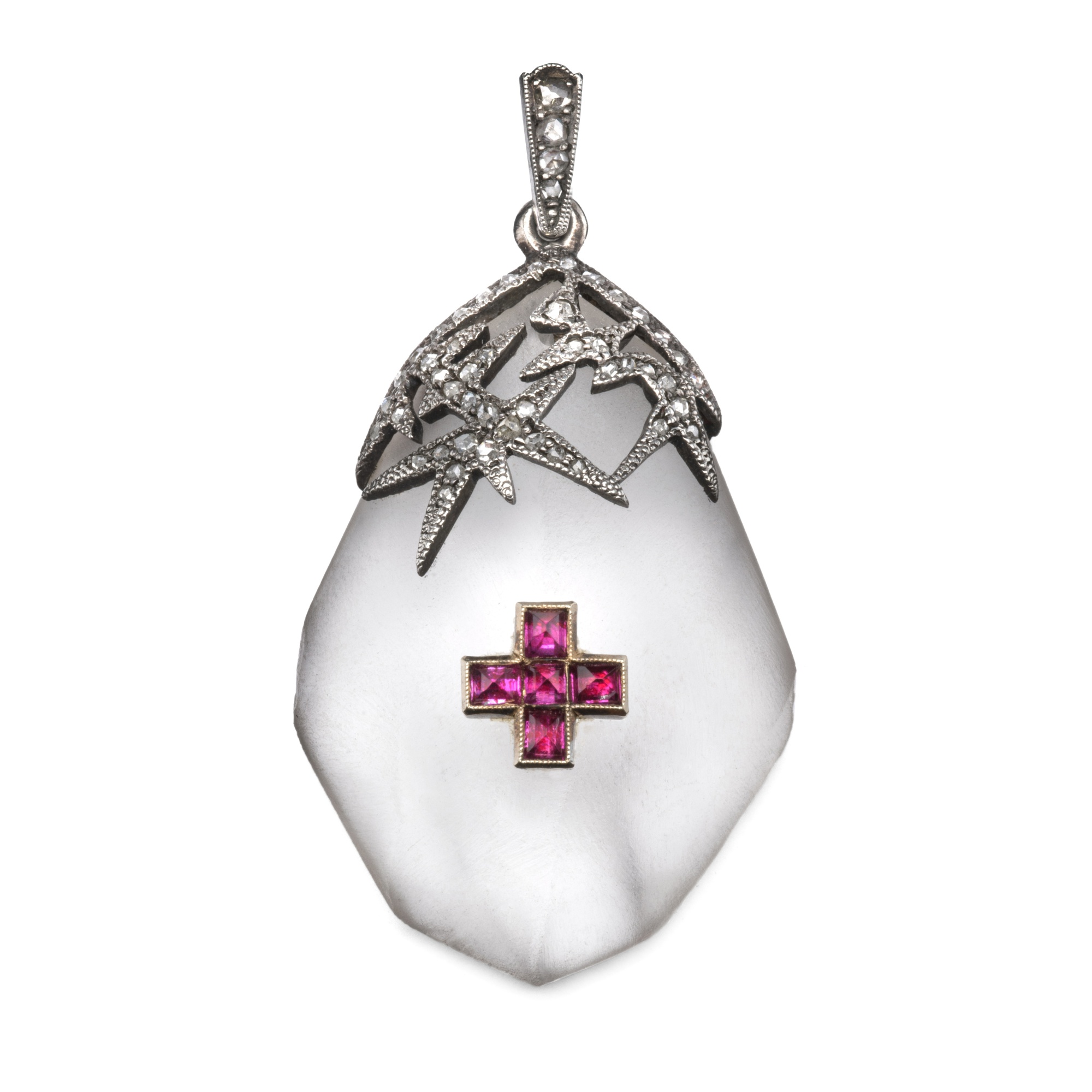 An important Fabergé jewelled platinum and rock crystal ‘Ice’ Red Cross ...