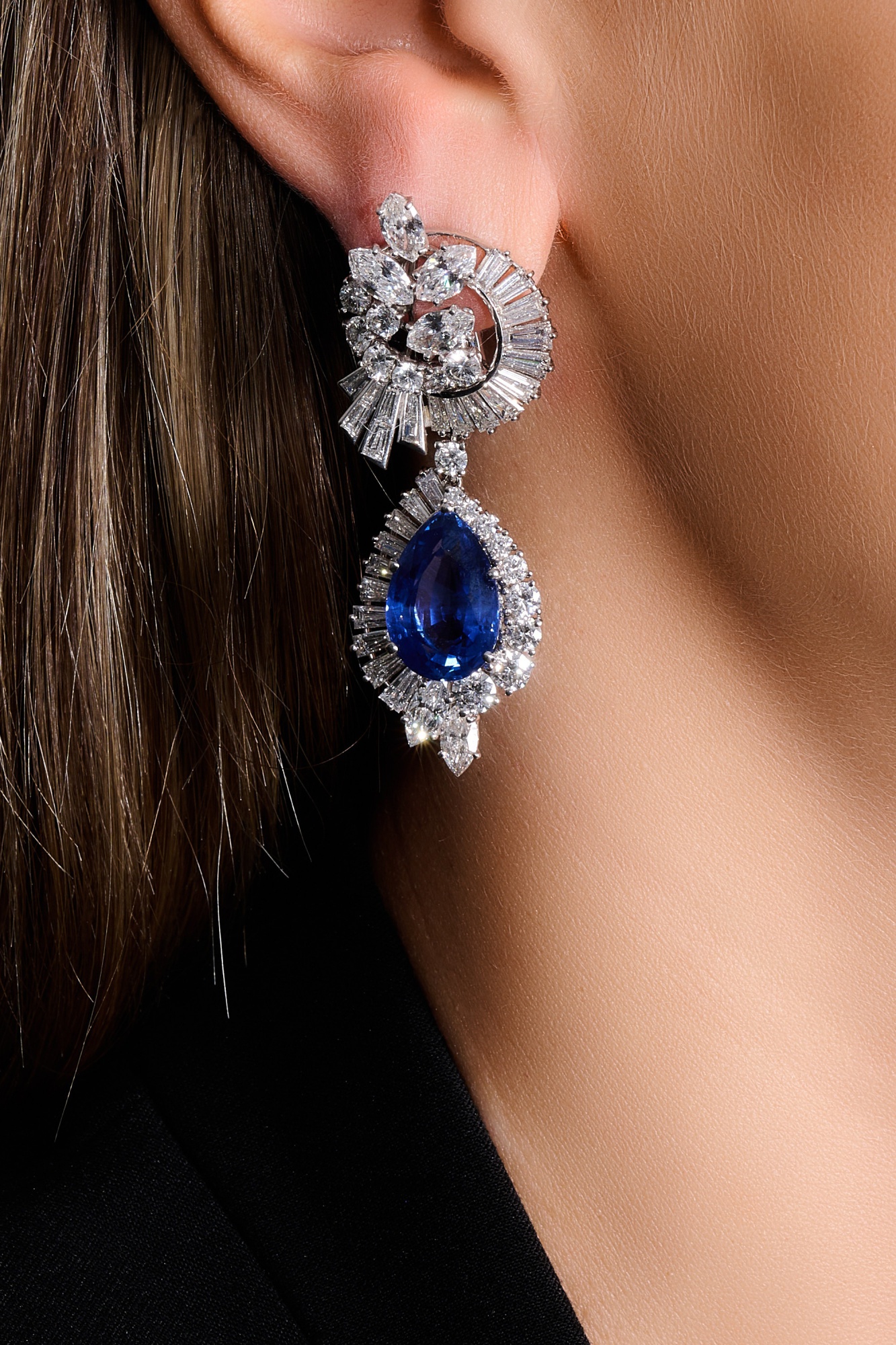 Pair of sapphire and diamond ear clips | 藍寶石及鑽石耳夾一對 | Magnificent ...