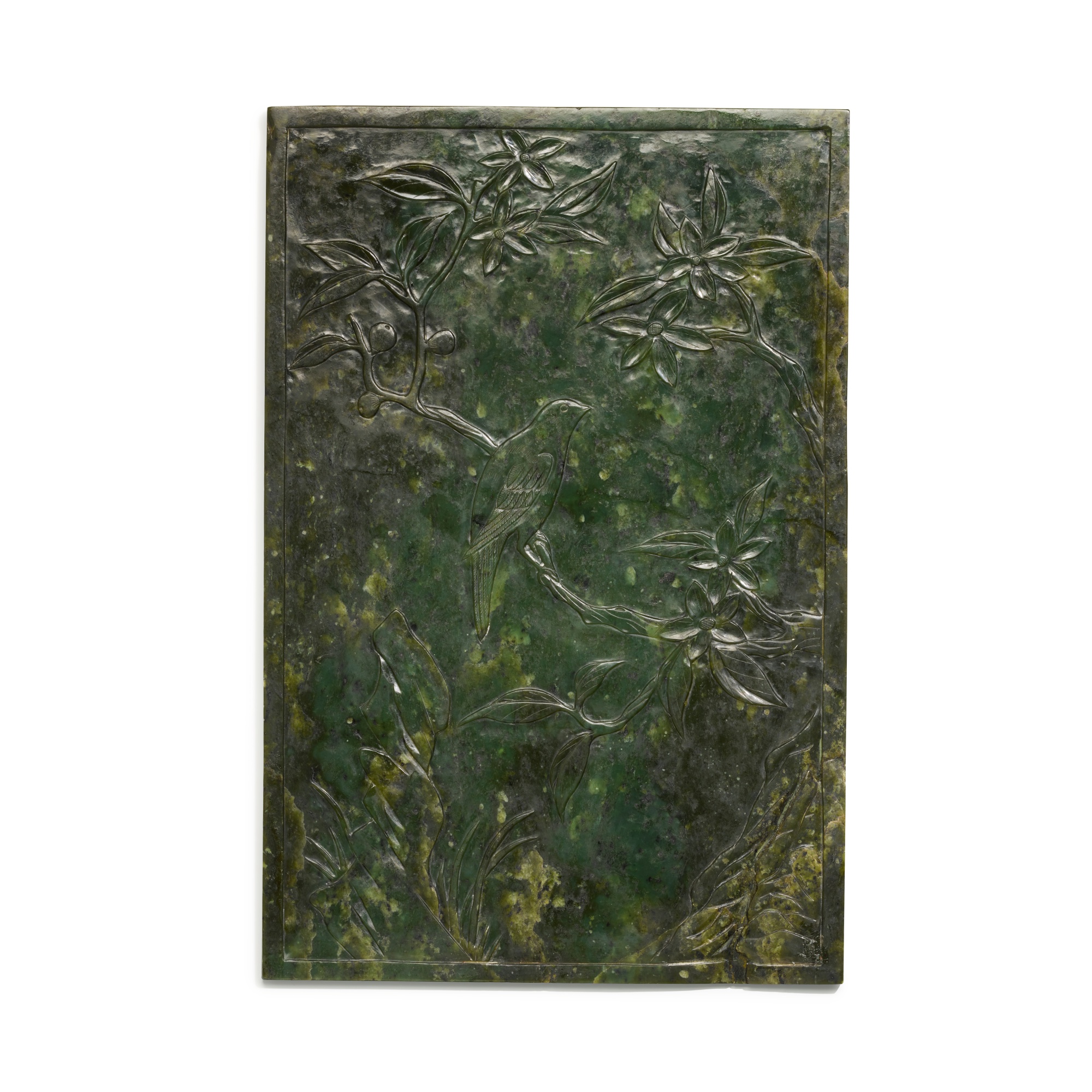 A large spinach-green jade screen, Qing dynasty, late 19th century ...