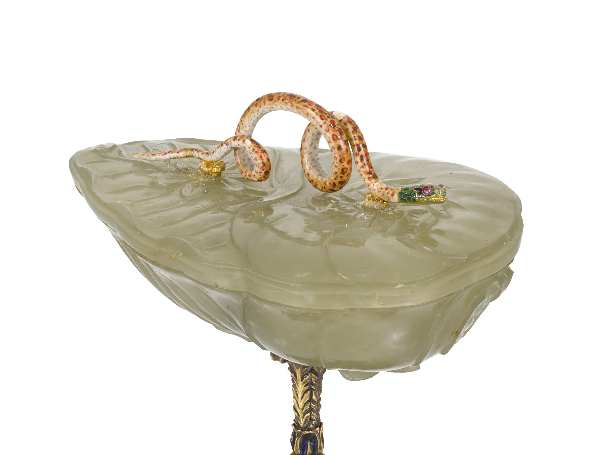 A carved jade bowl with jewelled and enamelled silver-gilt mounts, 19th ...